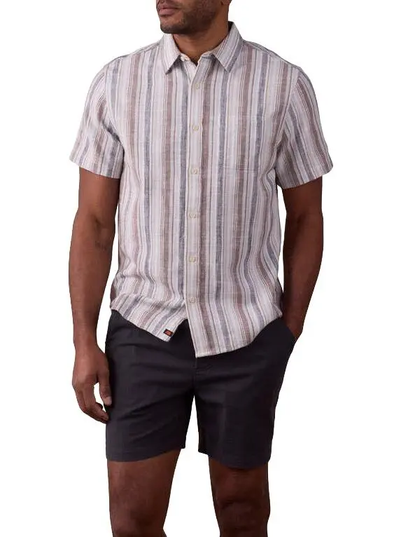 THE NORMAL BRAND Freshwater Short Sleeve Button-up Shirt - Misty Harbor Stripe