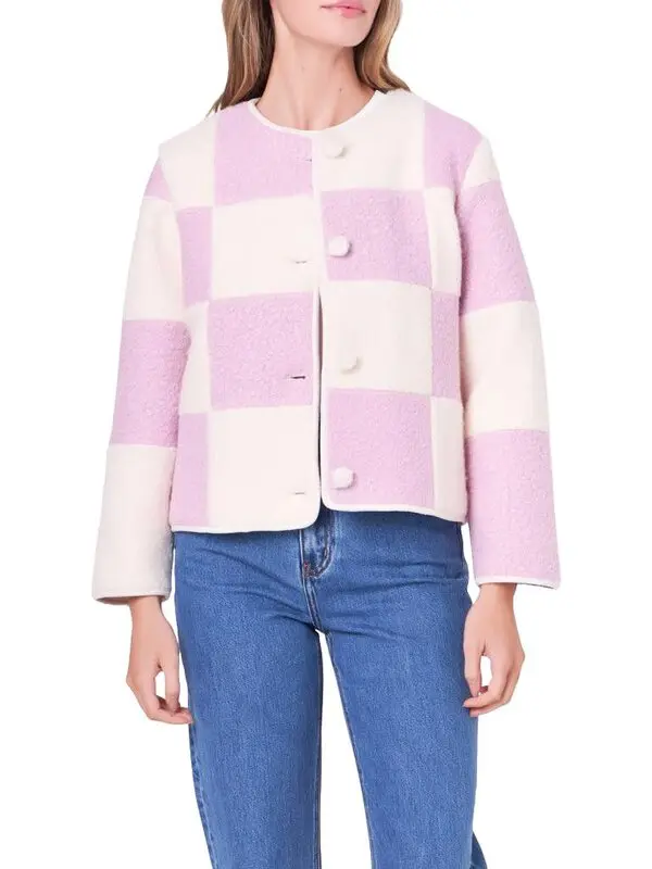 English Factory Boxy Checker Jacket - Lilac/cream