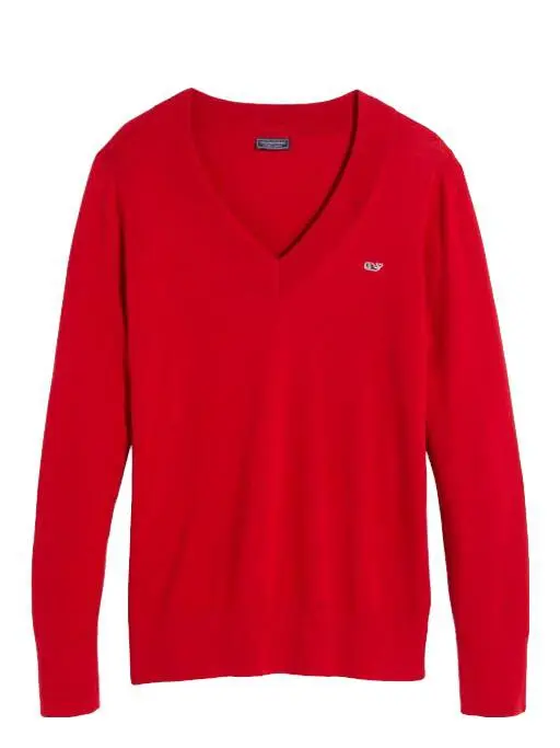 Vineyard Vines Heritage V-neck Cotton Sweater - Red Velvet