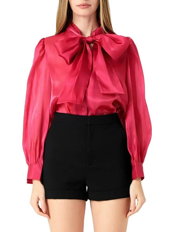 Endless Rose Organza Bow Tie Blouse - Fuchsia