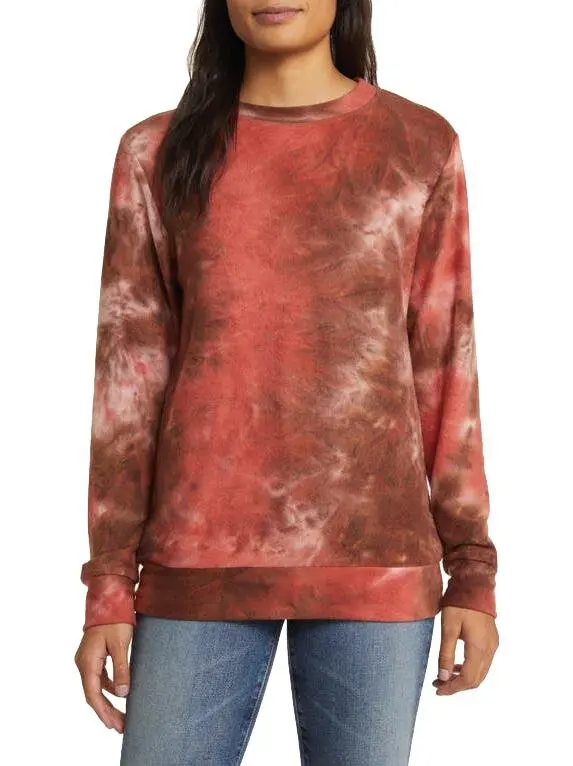 Loveappella Tie Dye Long Sleeve Hacci Knit Top - Cinnamon