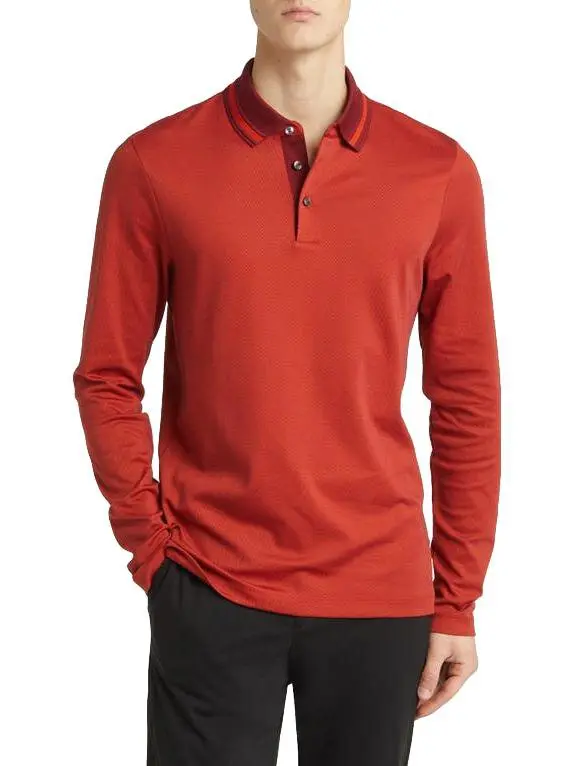 BOSS Pleins Long Sleeve Polo - Dark Red
