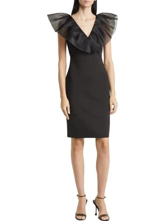 Eliza J Organza Ruffle Cocktail Dress - Black