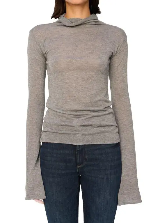 DL1961 Semisheer Turtleneck Top - Charcoal