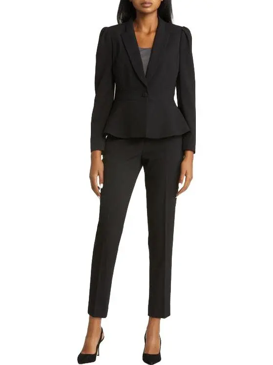 TAHARI ASL Peplum Blazer & Tapered Pants Set - Black
