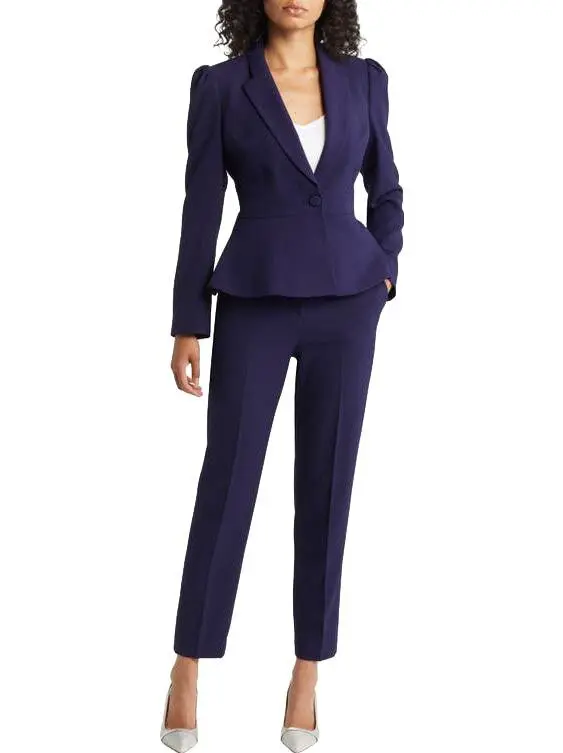 TAHARI ASL Peplum Blazer & Tapered Pants Set - Midnight Navy