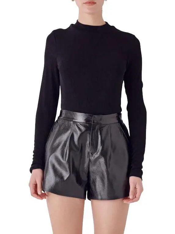 Endless Rose Sheen Stretch Mock Neck Top - Black