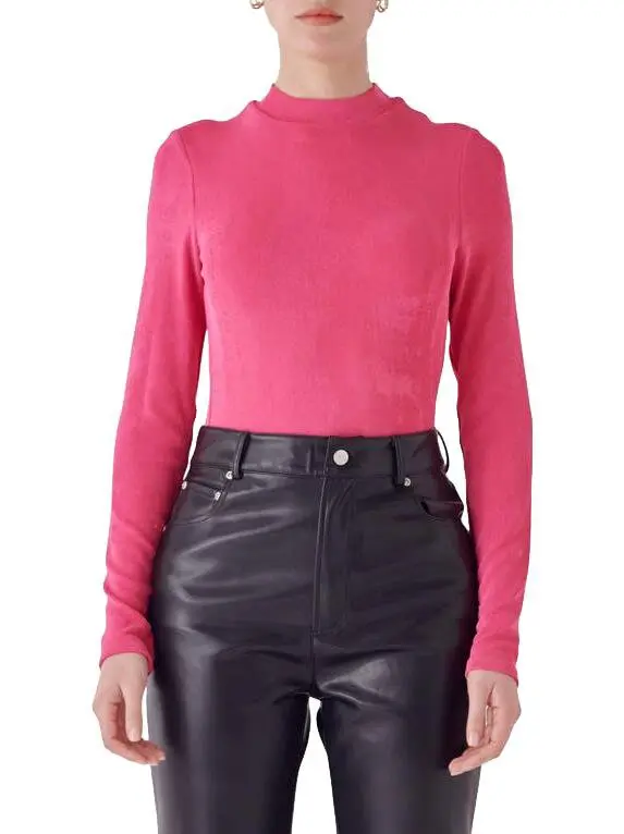 Endless Rose Sheen Stretch Mock Neck Top - Fuchsia