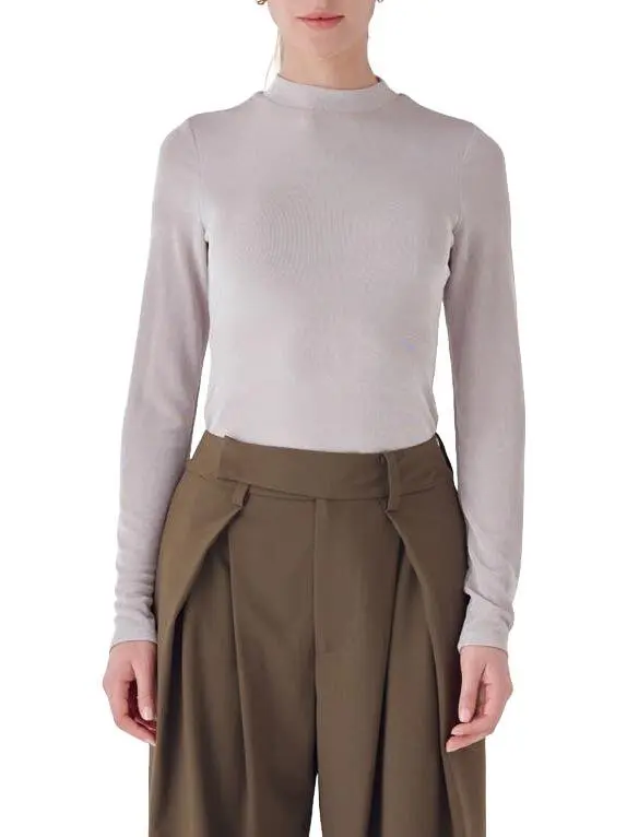 Endless Rose Sheen Stretch Mock Neck Top - Silver