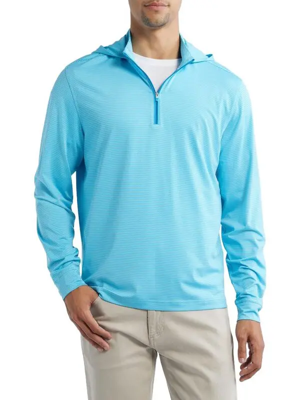 Johnnie-o Hybrid Performance Quarter Zip Hoodie - Majorca/tarpon