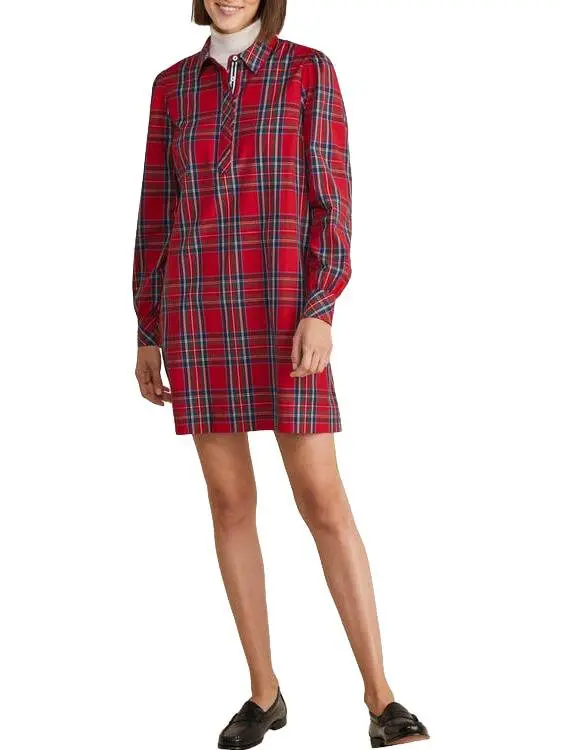 Vineyard Vines Plaid Long Sleeve Stretch Cotton Popover Minidress - Royal Stewart - Red