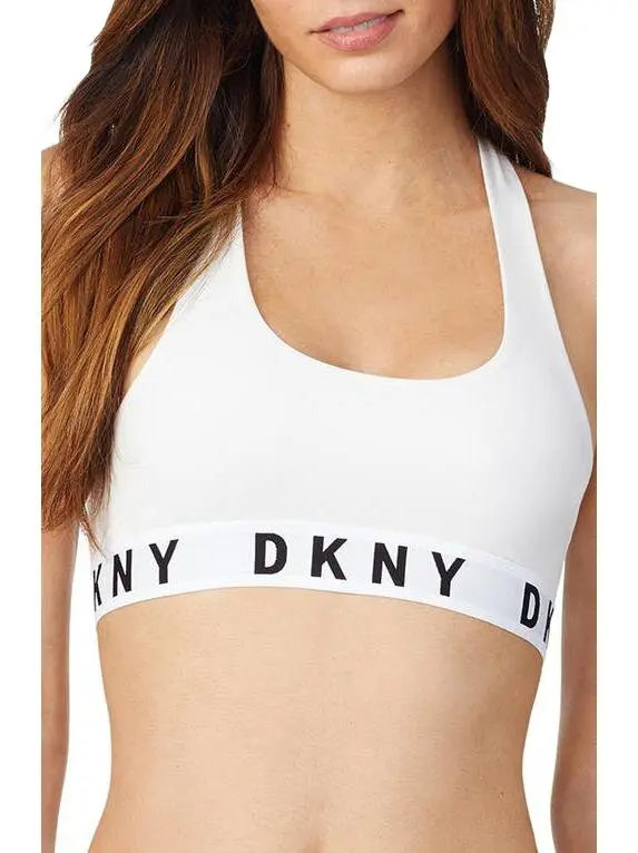 Dkny Logo Wirefree Racerback Bralette - White