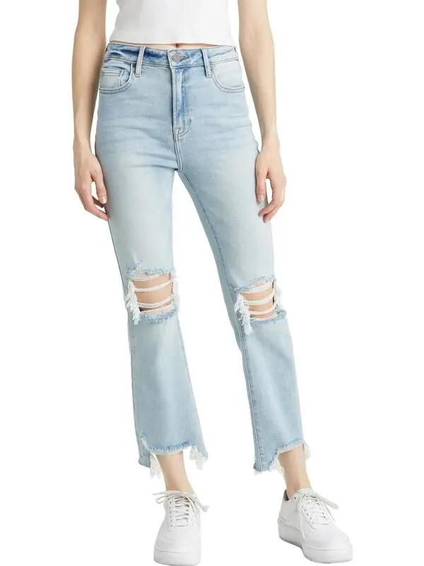 HIDDEN JEANS Distressed Straight Leg Jeans - Medium Wash