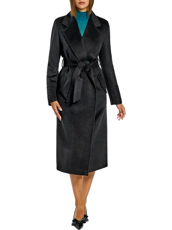 Sentaler Belted Alpaca Blend Wrap Coat - Black