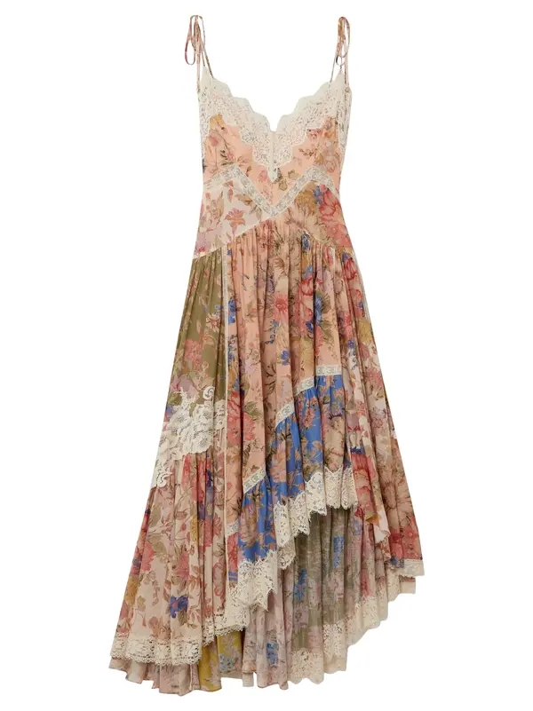 Zimmermann August Asymmetric Lace-trimmed Paisley-print Silk Midi Dress - Multi
