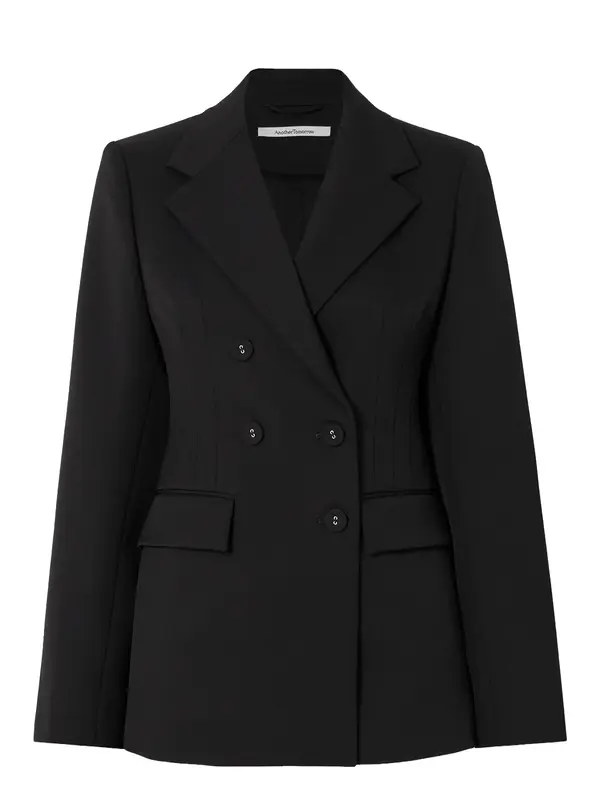 Another Tomorrow Double-breasted Wool-blend Twill Blazer - Black