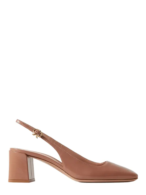 GIANVITO ROSSI Nuit 55 Glossed-leather Slingback Pumps - Neutrals