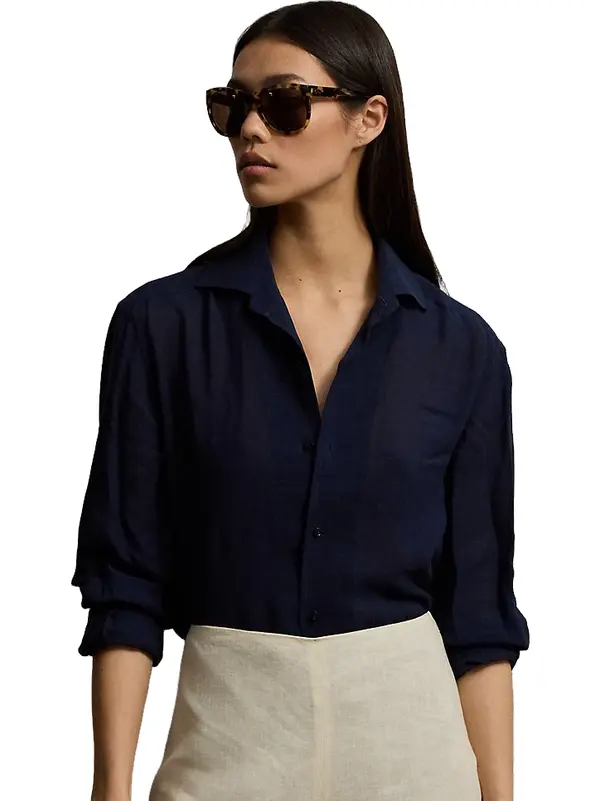 Ralph Lauren Capri Relaxed Fit Linen Voile Shirt - Lux Navy