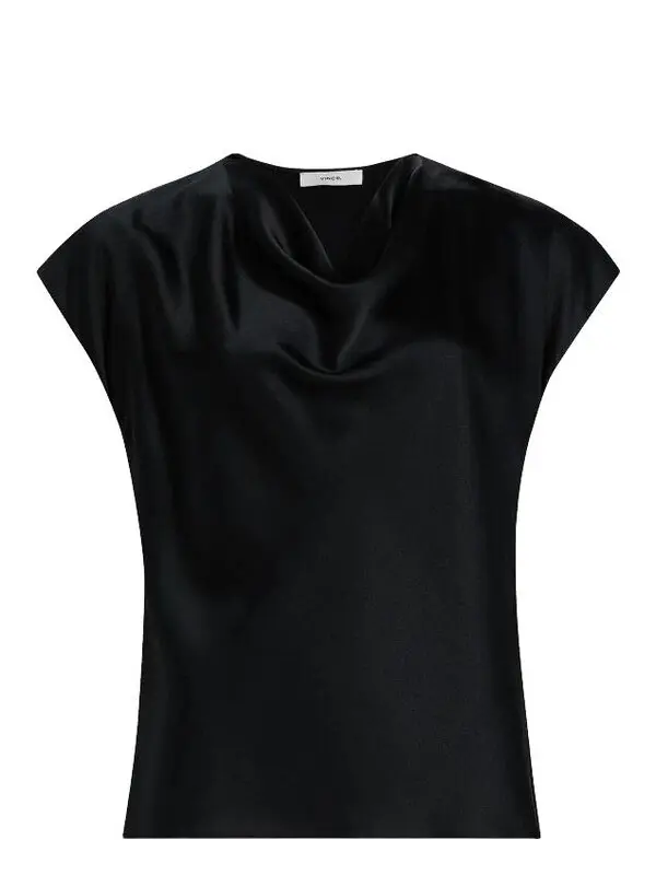 Vince Cap-sleeve Silk Satin Blouse - Black