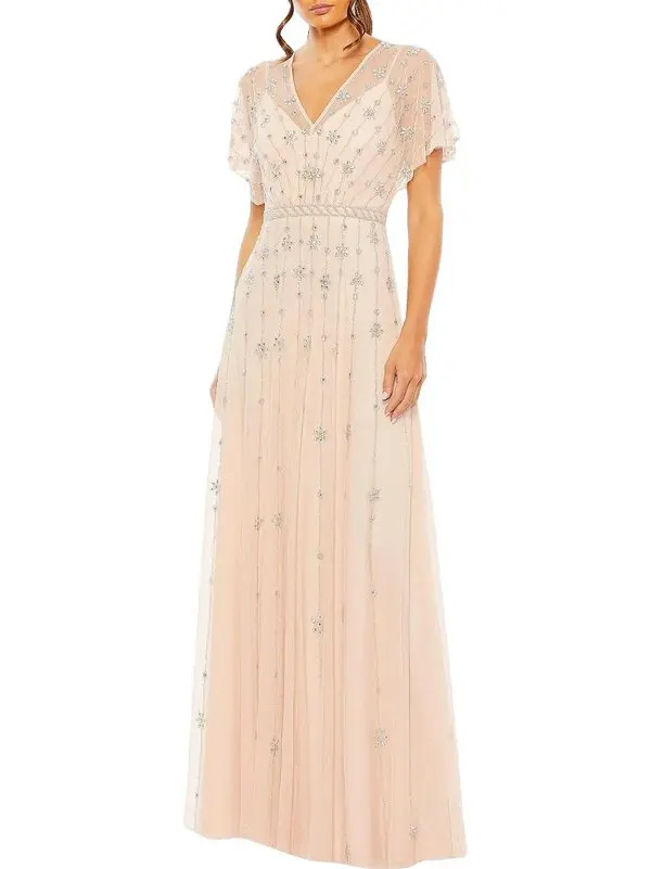 Mac Duggal Crystal-embellished Flutter-sleeve A-line Gown - Rose