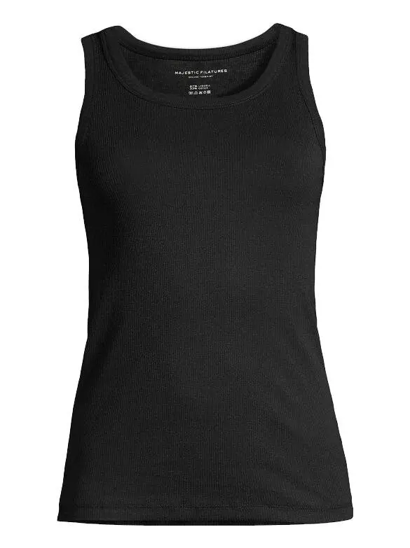 Majestic Filatures Rib-knit Cotton-blend Scoopneck Tank Top - Noir