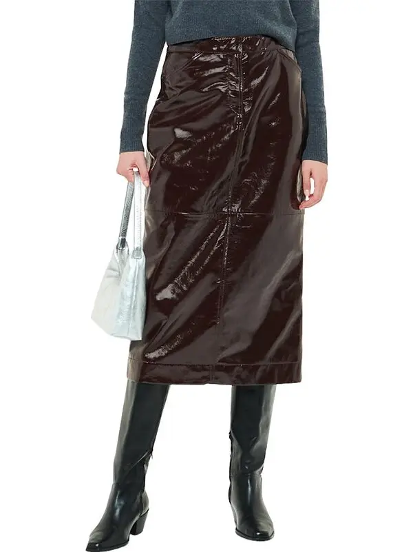 Whistles Rachel Patent Leather Skirt - Chocolate