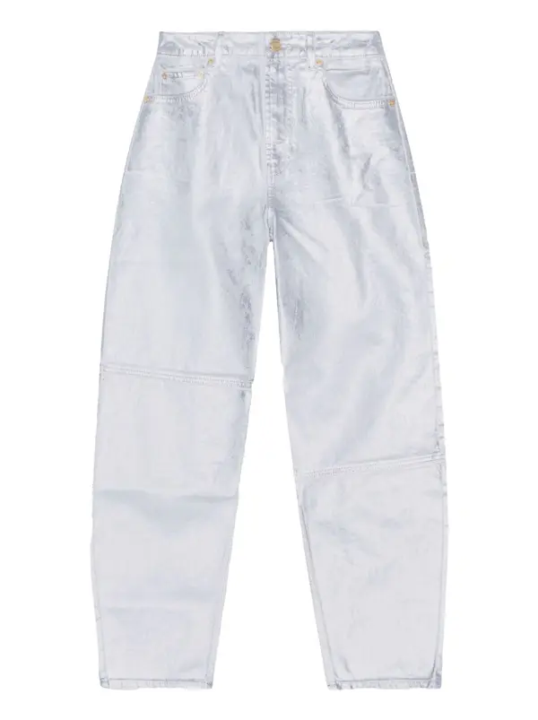 GANNI Metallic-finish Organic-cotton Tapered Jeans - Silver