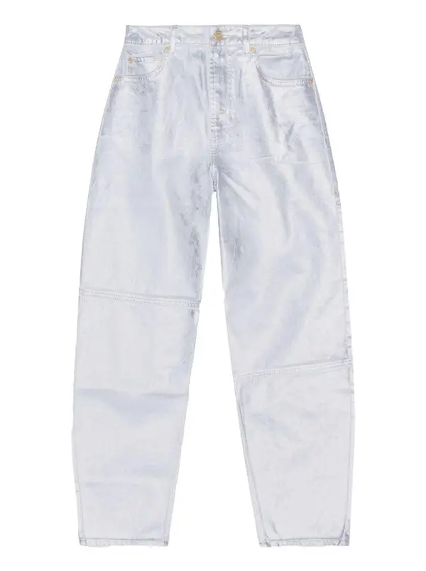 GANNI Metallic-finish Organic-cotton Tapered Jeans - Silver