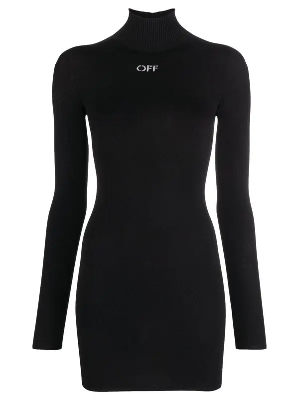Off-White Logo-embellished Ribbed Shirt Dress - Black