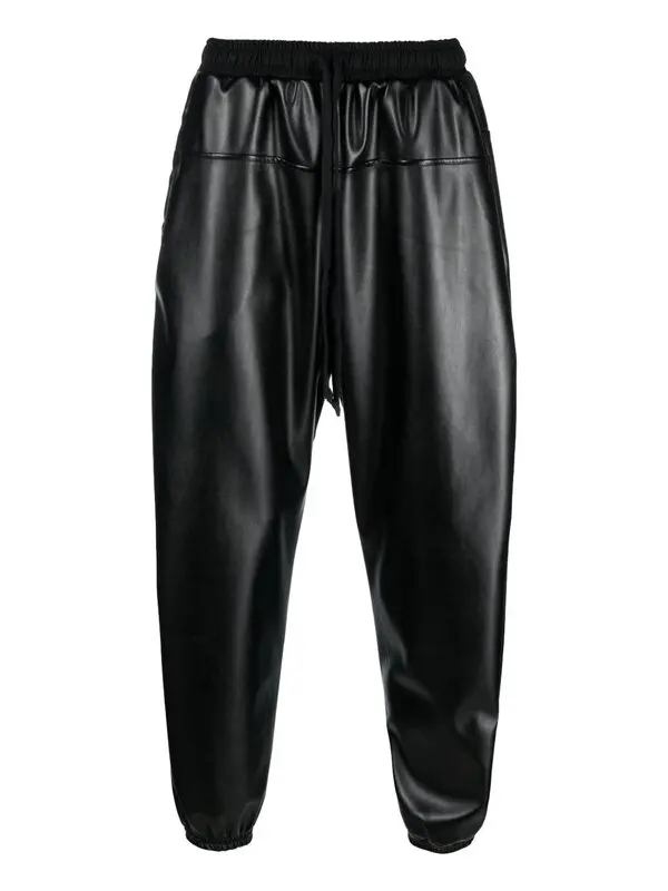 Alchemy Fashions Faux-leather Elastic-waist Trousers - Black