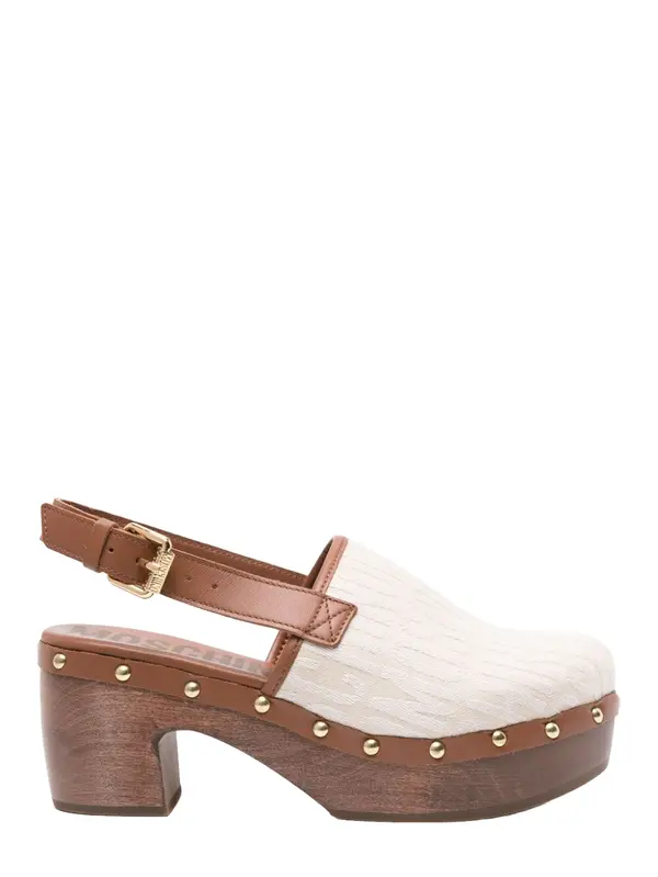 Moschino 75mm Logo-print Leather Clogs - Neutrals