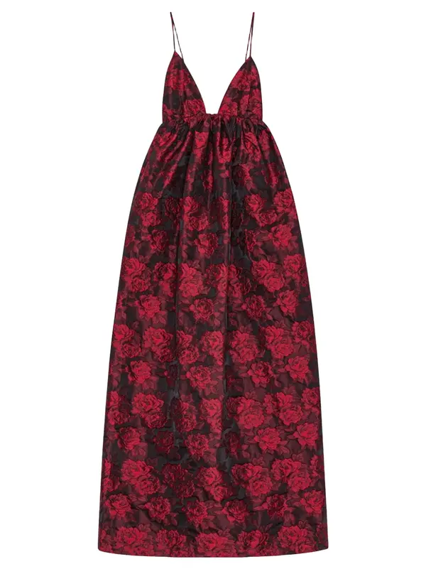 GANNI Botanical Jacquard Midi Dress - Red