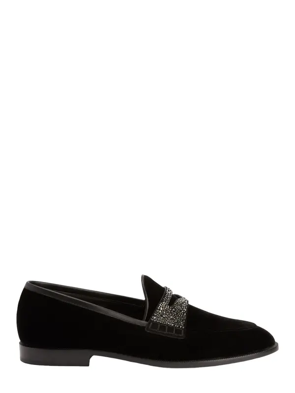 GIUSEPPE ZANOTTI Termy Rhinestone Velvet Loafers - Black