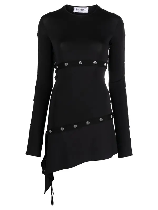 Attico Studded Asymmetric Convertible Mini Dress - Black