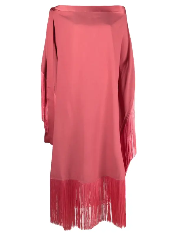 TALLER MARMO Neck Tie-fastening Fringed Crepe Midi Dress - Pink
