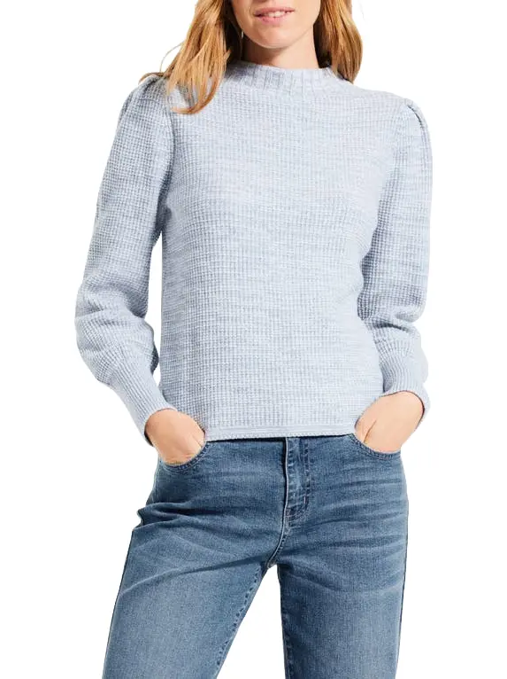 NIC+ZOE Puff Shoulder Waffle Stitch Sweater - Blue Glacier
