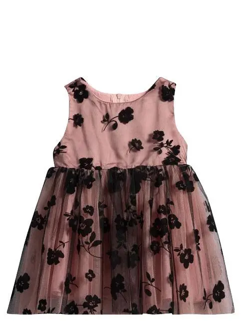 POPATU Flocked Floral Overlay Tulle Dress - Peach
