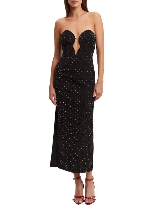 Bardot Eleni Studded Strapless Plunge Neck Midi Dress - Black