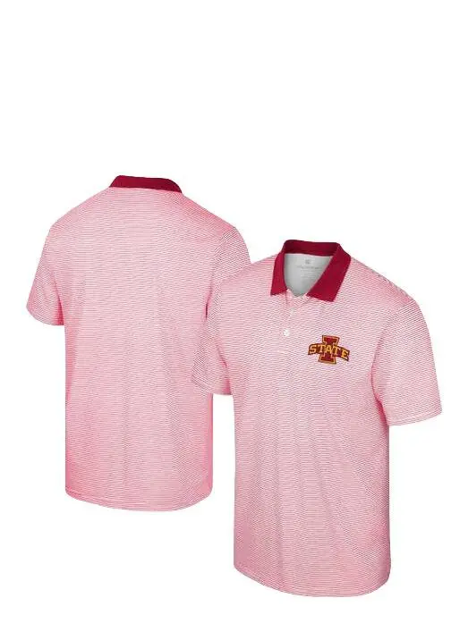COLOSSEUM Cardinal Iowa State Cyclones Print Stripe Polo - White