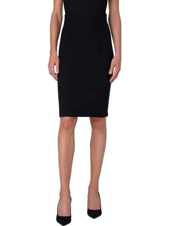 Akris Stretch Virgin Wool Crepe Pencil Skirt - Black