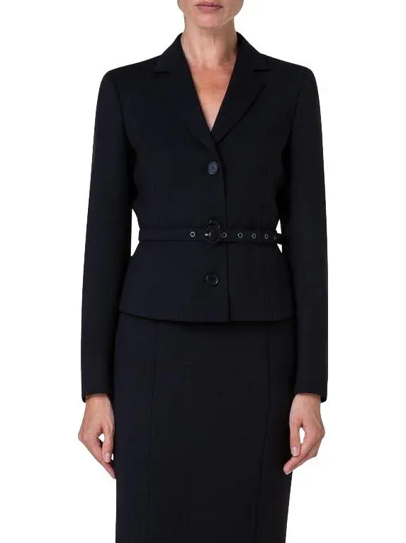 Akris Belted Stretch Wool Crepe Blazer - Black