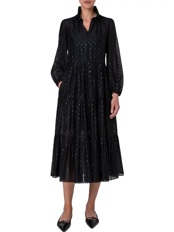 Akris Metallic Dot Organza Midi Dress - Black