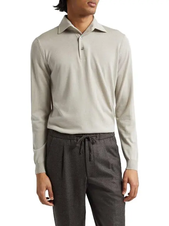 Thom Sweeney Merino Wool Polo Sweater - Stone