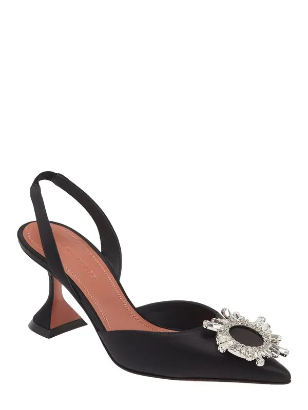 Amina Muaddi Begum Crystal Slingback Pumps - Black