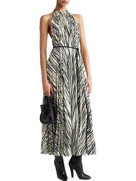 Proenza Schouler Variegated Stripe Halter Neck Dress - Ecru Multi
