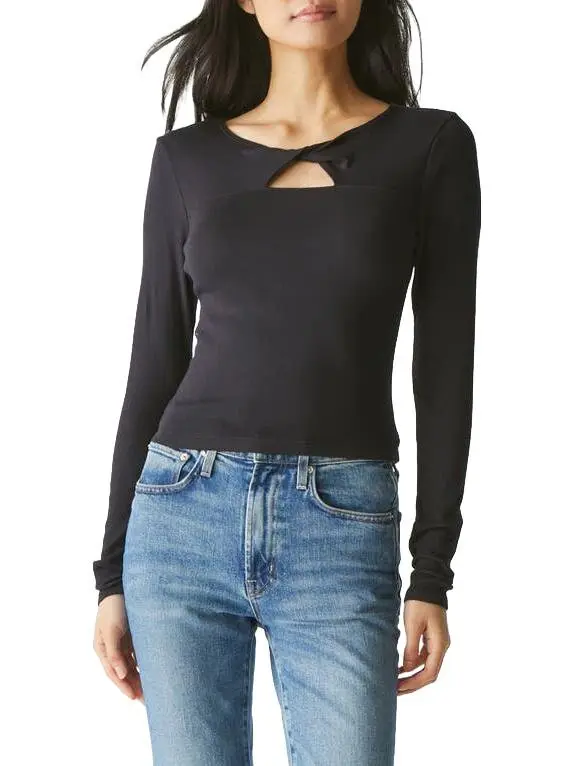 Michael Stars Yara Twist Front Long Sleeve T-shirt - Black