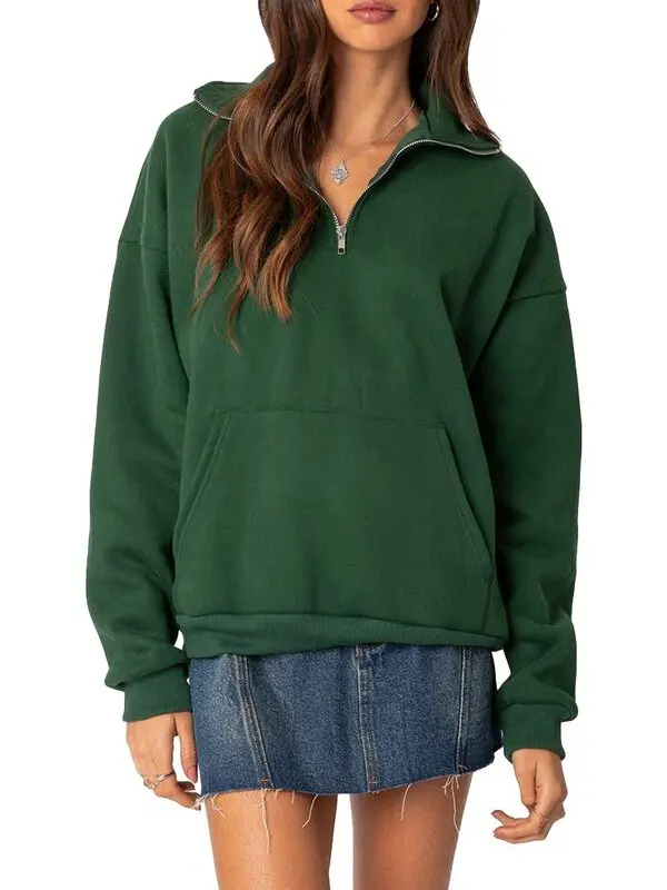 EDIKTED Oversized Quarter-zip Sweatshirt - Green