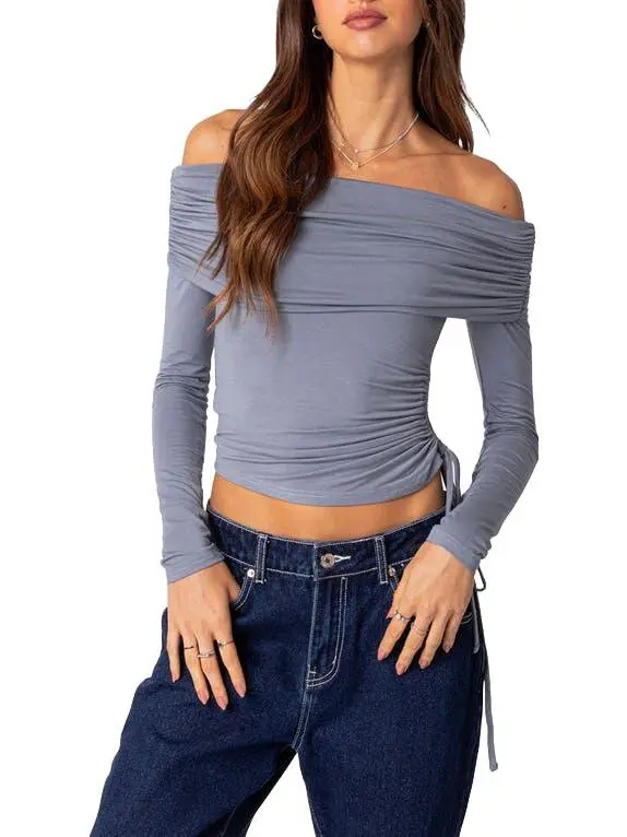 EDIKTED Gathered Off-the-shoulder Top - Blue
