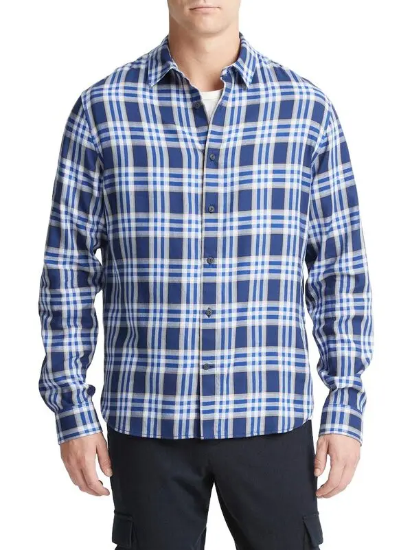 Vince Venice Plaid Button-up Shirt - Cobalt/sand Trail