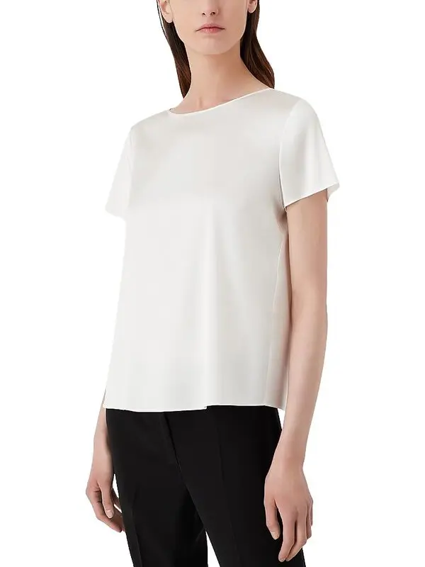 Emporio Armani Stretch Silk Blouse Short Sleeve Top - Off White